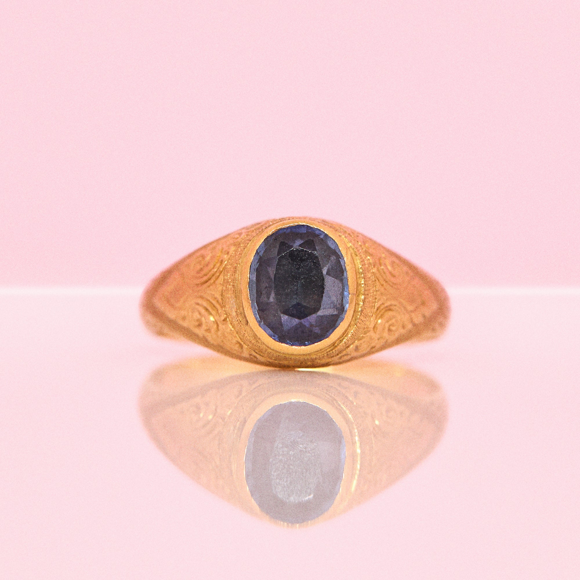 22ct gold sapphire carved signet ring